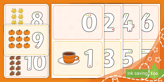 Autumn Counting and Number Formation Flashcards 0-10