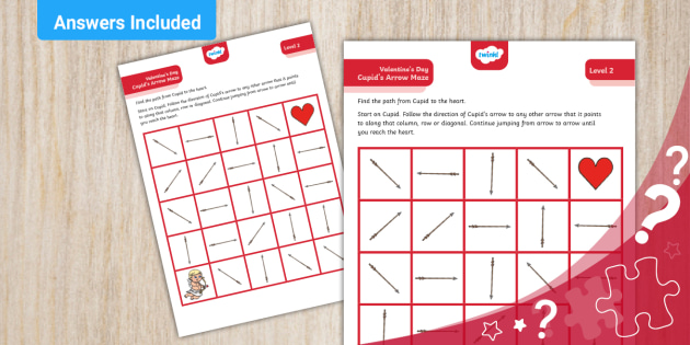 Valentine's Day Cupid's Arrow Maze - Level 2 - Twinkl
