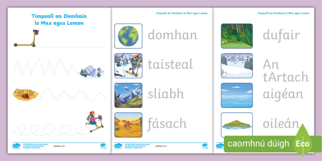 Around the World with Max and Lemon Handwriting Gaeilge