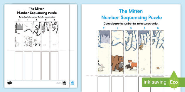 The Mitten Story 1-5 Number Sequencing Puzzle (teacher made)