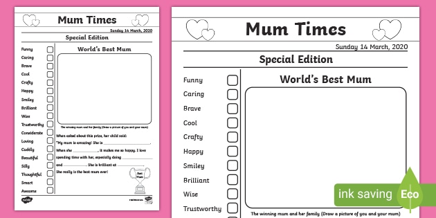 Mother's Day Newspaper Card Template (teacher made)