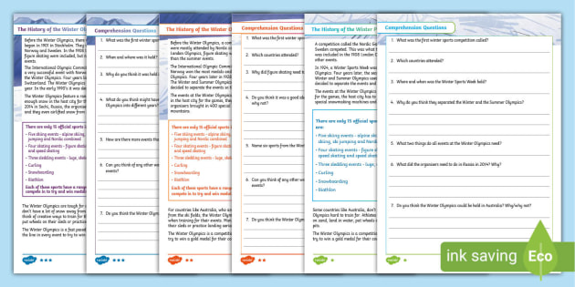 Winter Olympics Differentiated Reading Comprehension
