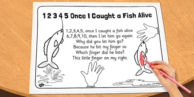 1, 2, 3, 4, 5 Once I Caught a Fish Alive Colouring In Sheet
