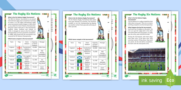Rugby Six Nations Differentiated Fact File (teacher made)