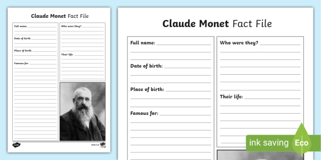 Claude Monet Fact File Template (teacher made)