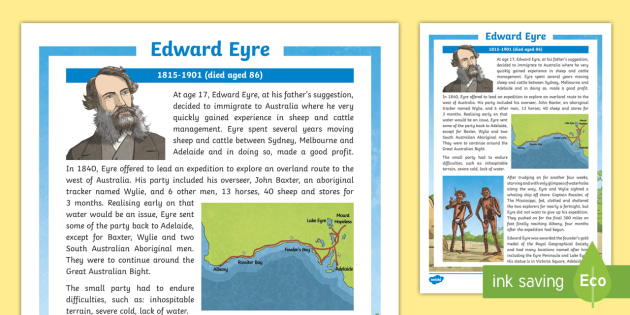 Australian Early Inland Explorers – Edward Eyre Fact Sheet