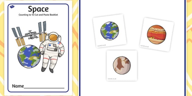 Space Counting to 10 Cut and Paste booklet (teacher made)
