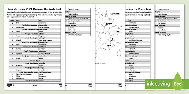 Tour de France 2021 Route Planning Differentiated Worksheets