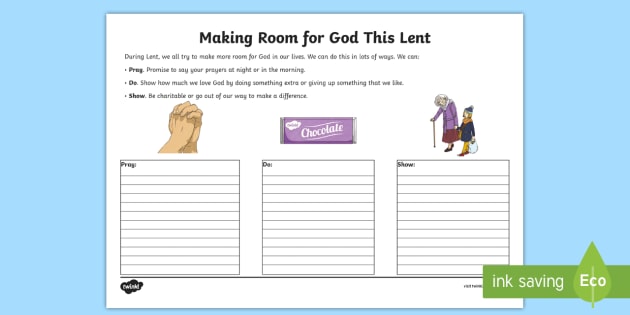 Making Room for God This Lent Writing Worksheet / Worksheet