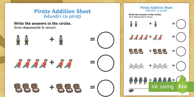 Pirate Addition Worksheet / Worksheet English/Romanian - Pirate ...