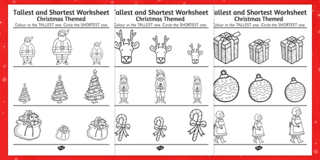 Christmas Themed Tallest and Shortest Worksheets - christmas