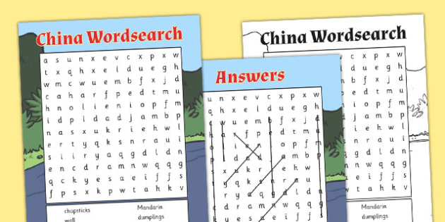China Word Search - Chinese Food Word Search Answers