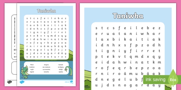 Taniwha Word Search (teacher made)