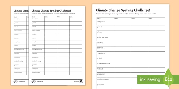 Climate Change Spelling Challenge! Worksheet