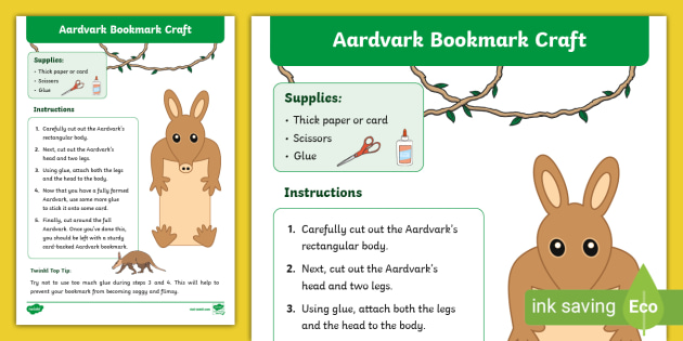 Aardvark Bookmark Craft Activity