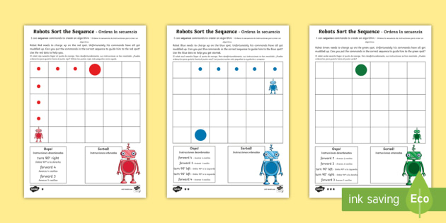 Robots Sort the Sequence Activity Sheets English/Spanish