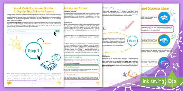Multiplication and Division Parent Guide and Activity Ideas - Year 4 ...