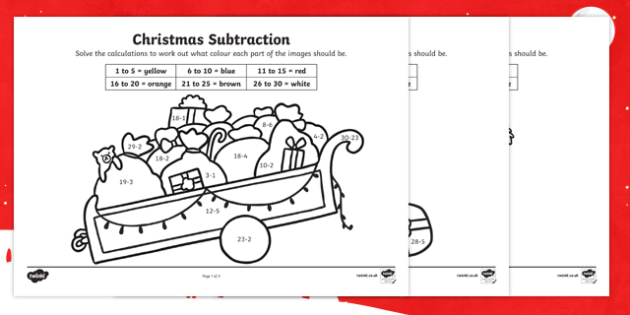 Christmas Subtraction to 30 Colour by Number (teacher made)