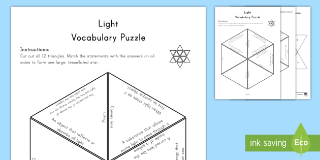 Light Vocabulary Puzzle (teacher made)