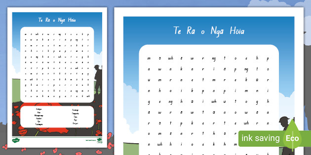 Anzac Word Search (Te Reo Māori) (teacher made)