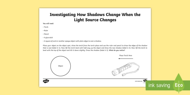 Y6 Light: How Shadows Change When the Light Source Changes Worksheet