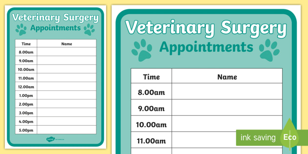 Vets Surgery Pet Appointments Form (teacher made)