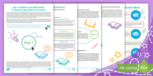 Addition and Subtraction Parent Guide and Activity Ideas - Year 5 Subject