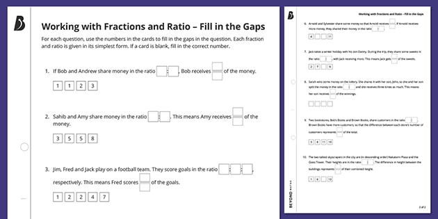 👉 Working With Fractions and Ratio Worksheet | Beyond Maths
