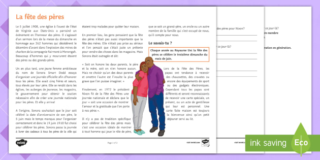 Father's Day Differentiated Reading Comprehension French