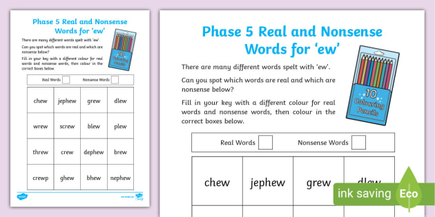 'ew' Words Phonics Activity | Real and Nonsense Words