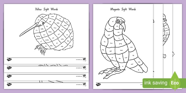New Zealand Sight Words Tracking Colour Sheets