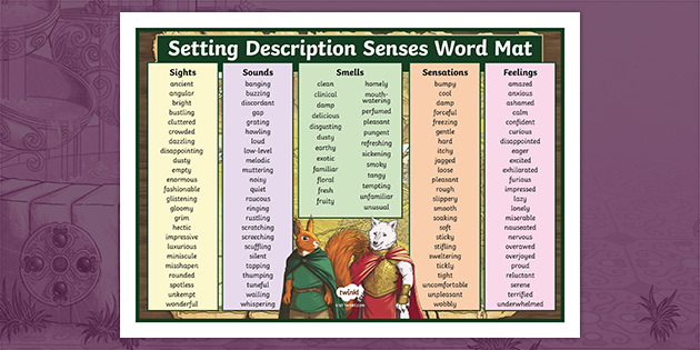 Setting Description Senses Word Mat Example Words Setting Description Senses Word Mat Example Words