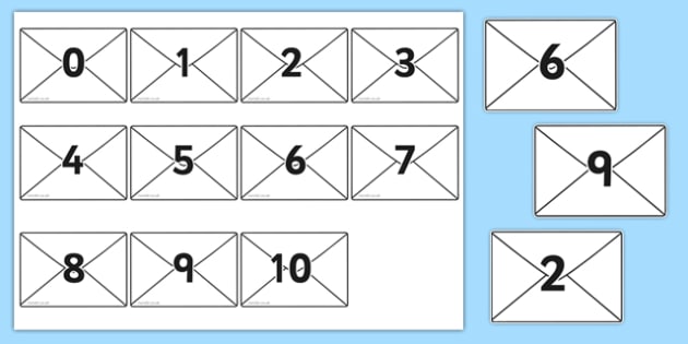 Numbers 0-10 on Envelopes (teacher made)