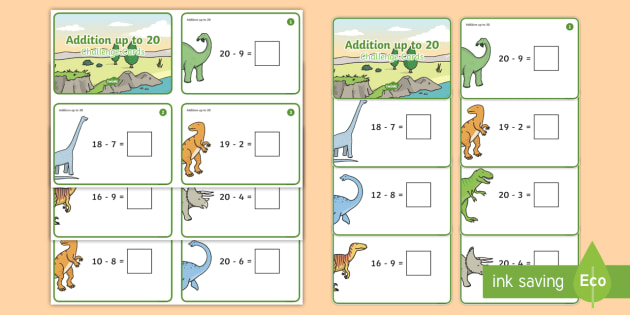 Dinosaur Themed Subtraction within 20 Challenge Cards - Subtraction Up ...