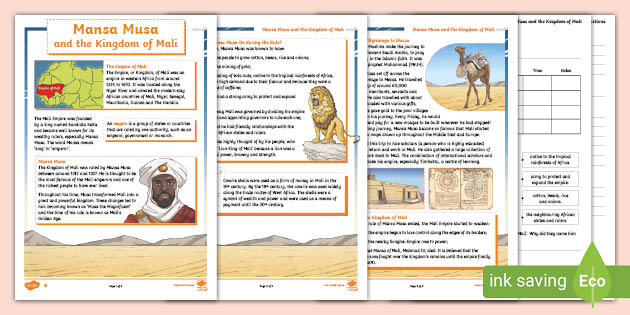 The Kingdom of Mali Comprehension (teacher made)