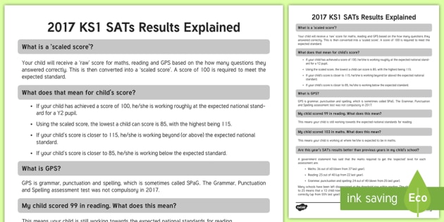 2017 KS1 SATs Results Explained Adult Guidance - SATs, tests