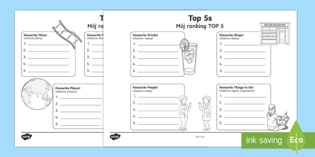 Top 5s Ranking Favourites Worksheet / Worksheet English/Polish