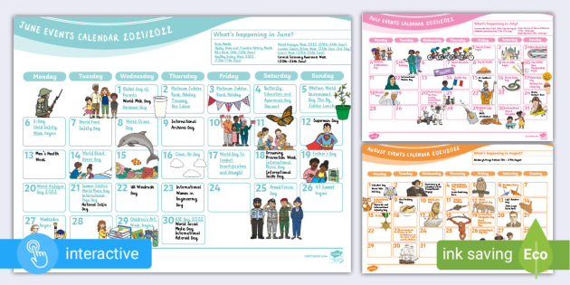 Events Calendar (June - August) (teacher made)