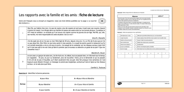 Les rapport avec la famille et les amis: fiche de lecture Relationships ...