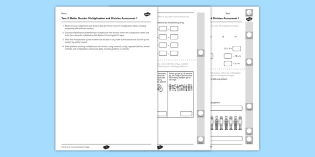Multiplication and Division Assessment Year 2 | F - 2 Maths