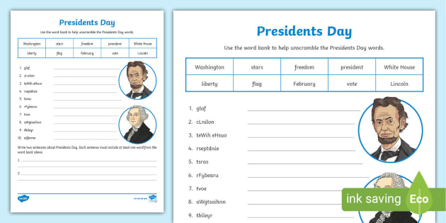Presidents Day Word Scramble | Twinkl Resources