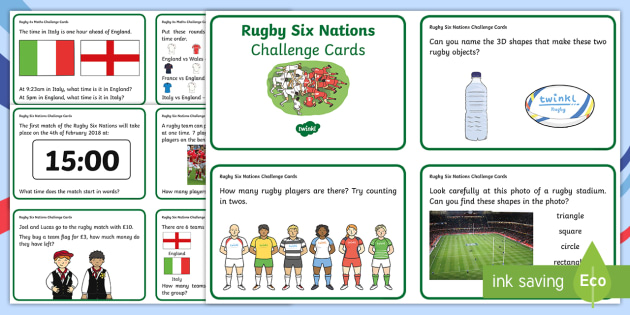 Rugby Six Nations Challenge Cards - Word Cup Maths Challenge Cards KS1
