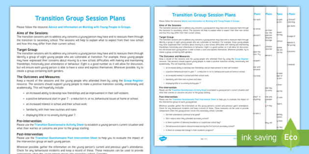 Transition Group Session Plans Planning Template
