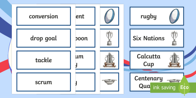 Six Nations Rugby Vocabulary Cards (teacher made)