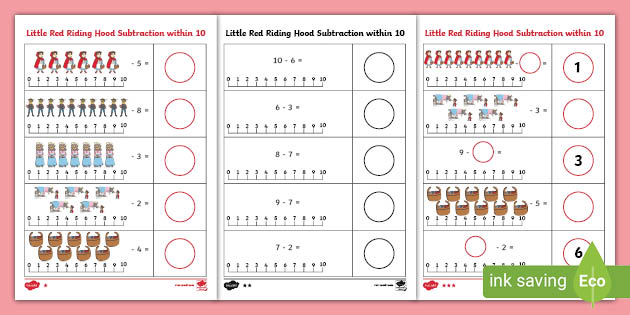 Little Red Riding Hood Subtraction to 10 Worksheet