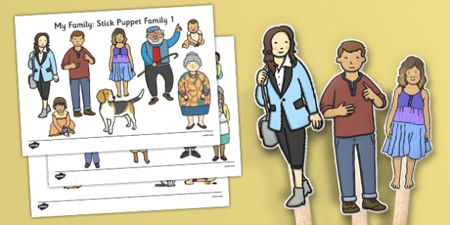 Family Stick Puppets - family, stick puppets, stick, puppets