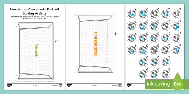 Vowels and Consonants Football Sorting Activity