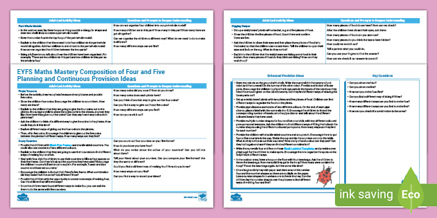 EYFS Maths Mastery Composition of 4 and 5 Planning and Continuous Provision EYFS Maths Mastery Composition of 4 and 5 Planning and Continuous Provision