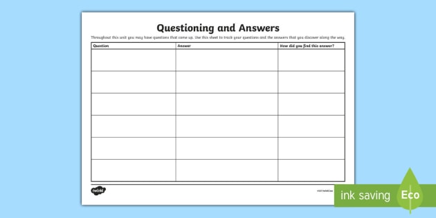 Questioning and Answers Tracking Worksheet