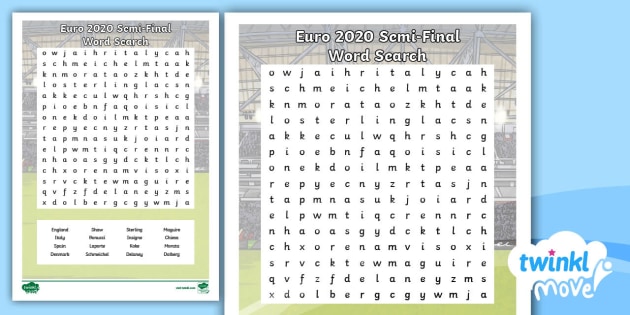 Euro 2020 Semi-Finals Word Search - Twinkl Move - PE